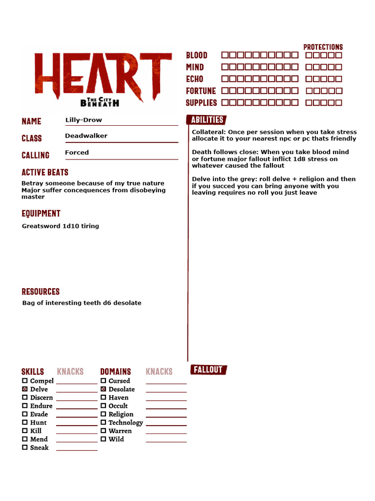 Heart Character Sheet 4 | PDF