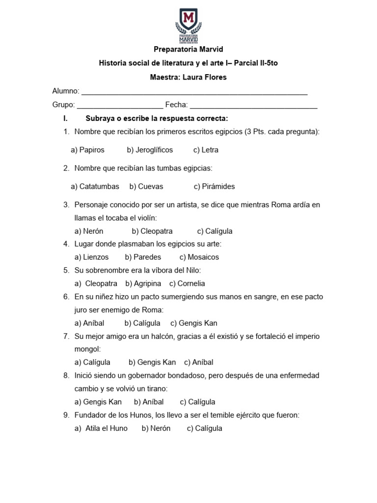 Examen Historia Social del Arte | PDF | Calígula | Nerón