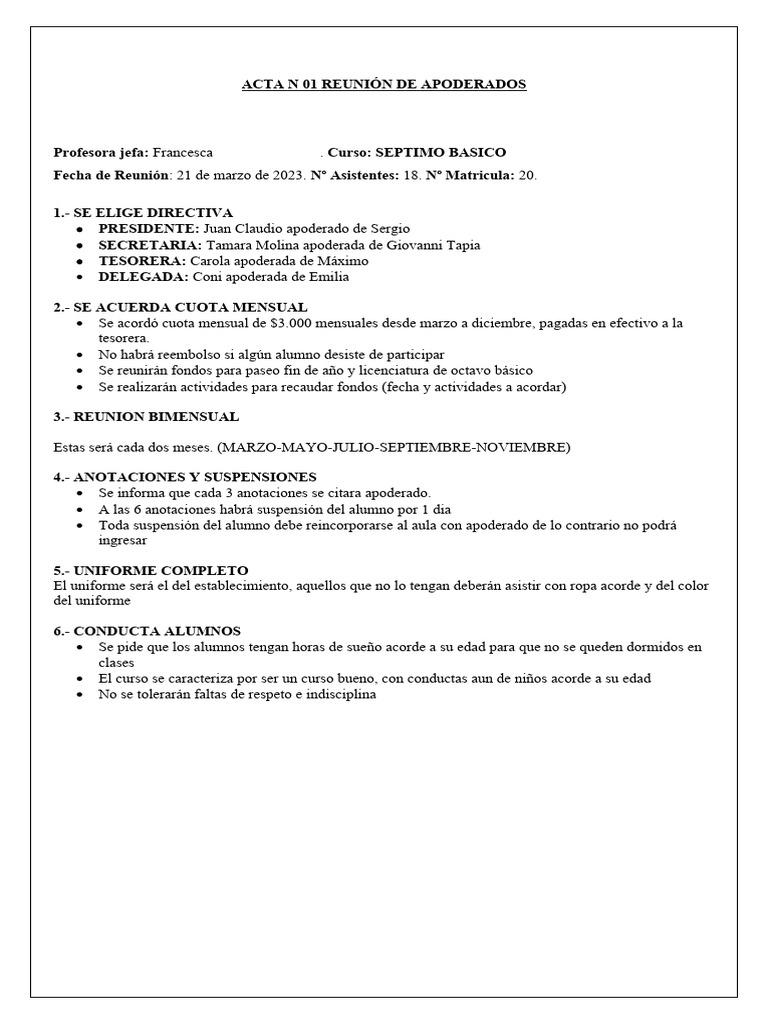 Acta N 1 Reunion 21-03-2023 | PDF Acta N 1 Reunion 21-03-2023 | PDF