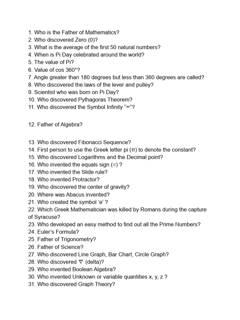 GK Math | PDF | Pi | Numbers