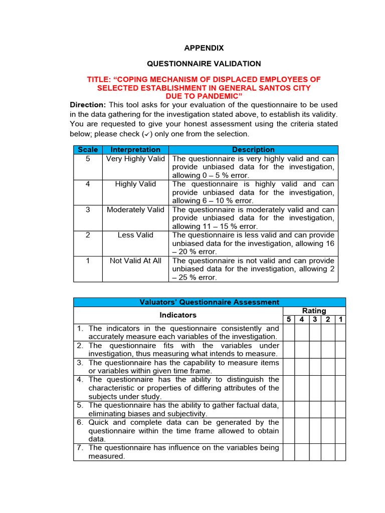 Thesis Validation Tool | PDF | Questionnaire | Bias