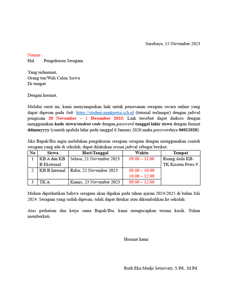 Surat Ukur Seragam | PDF
