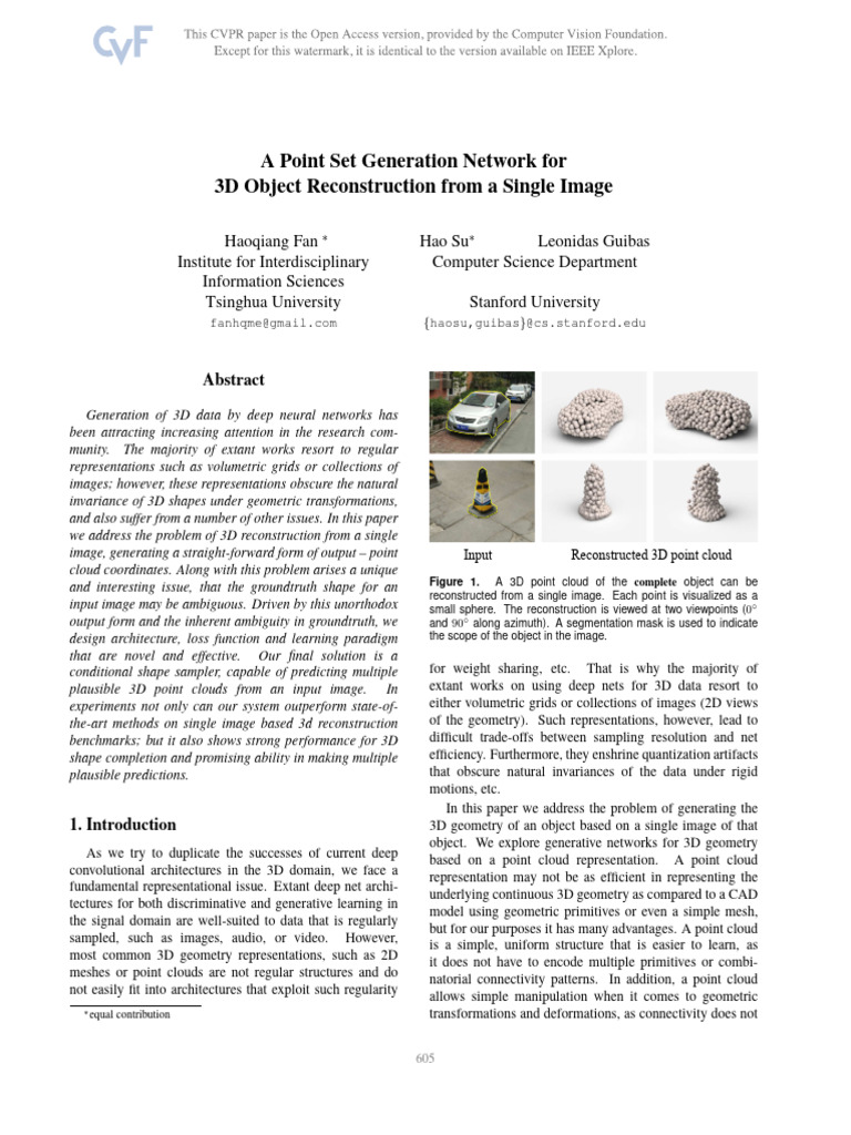 1.fan - A Point Set Generation Network For 3D Object Reconstruction From A Single Image - CVPR ...