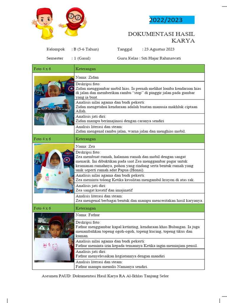 Catatan Hasil Karya Paud | PDF