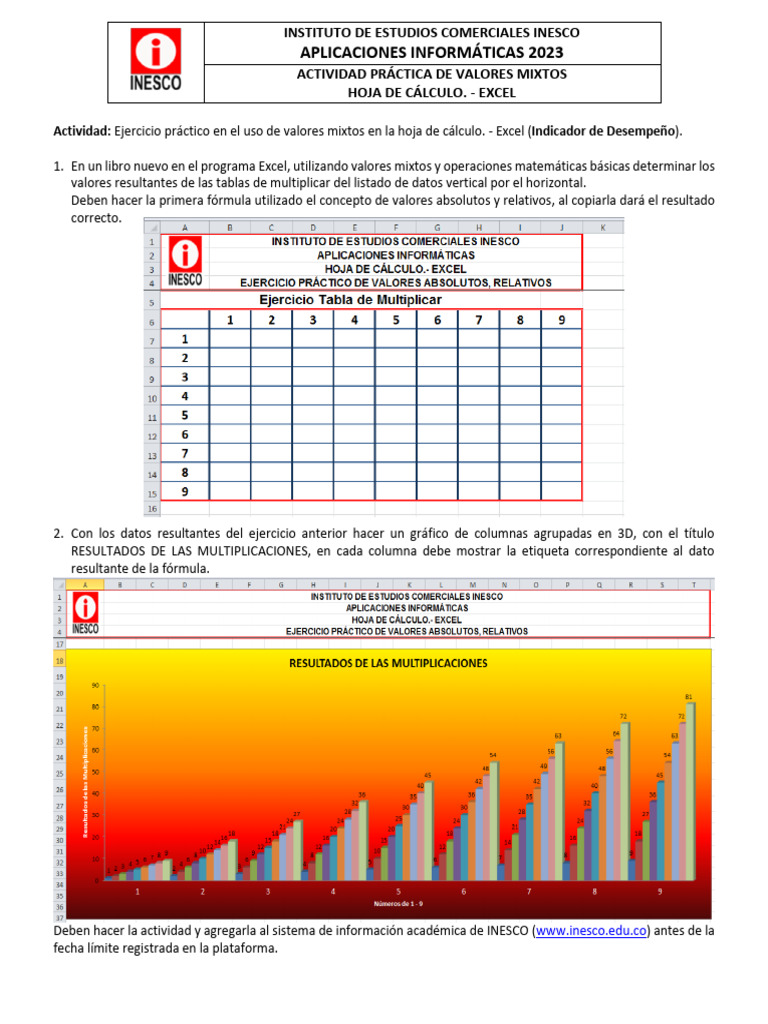 Actividad de valores mixtos en la hoja de cálculo Excel | PDF ...