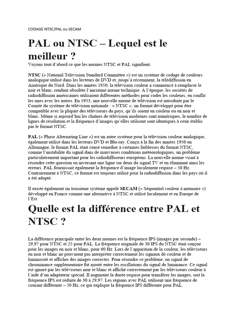 Codage NTSC | PDF | Vidéo | Formats de média