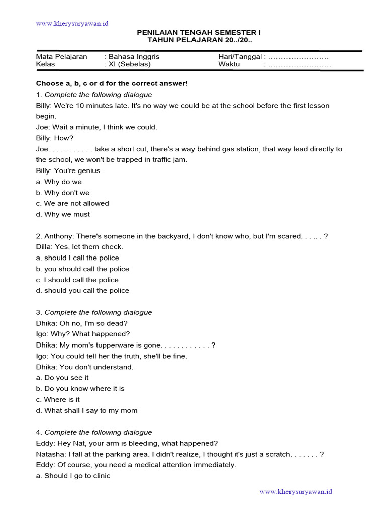 1-Soal PTS B.Ing Kelas XI Ganjil - WWW - Kherysuryawan.id | PDF