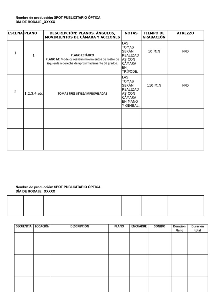 Plantilla Plan de Rodaje | PDF