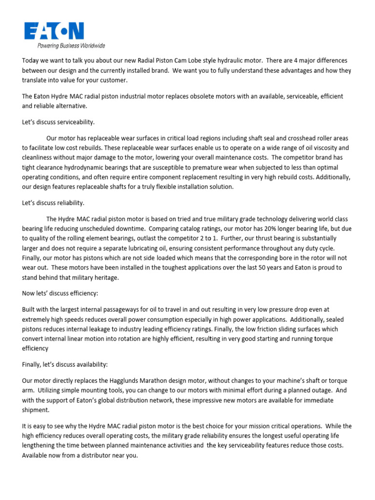 Hydre-MAC Key Selling Points | PDF | Bearing (Mechanical) | Piston
