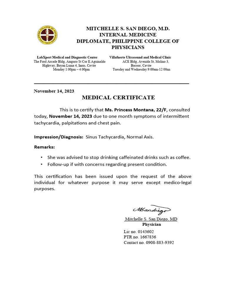 Medical Certificate Patient Princess Montana | PDF