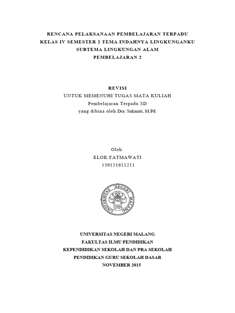 Elok Fatmawati - TERPADU - B3 PGSD | PDF | Ilmu Sosial | Kesehatan Holistik