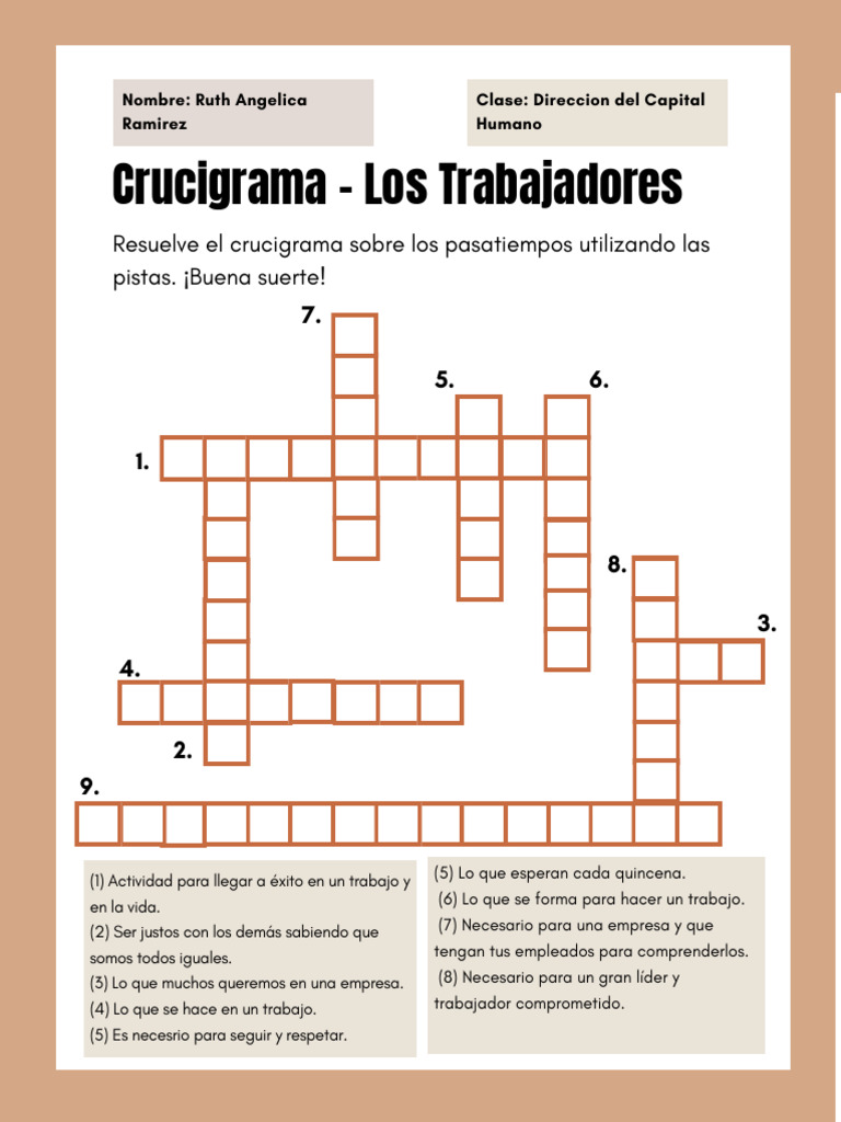 Los Pasatiempos Crucigrama Ficha de Ejercicios Marrón Y Rojo ...
