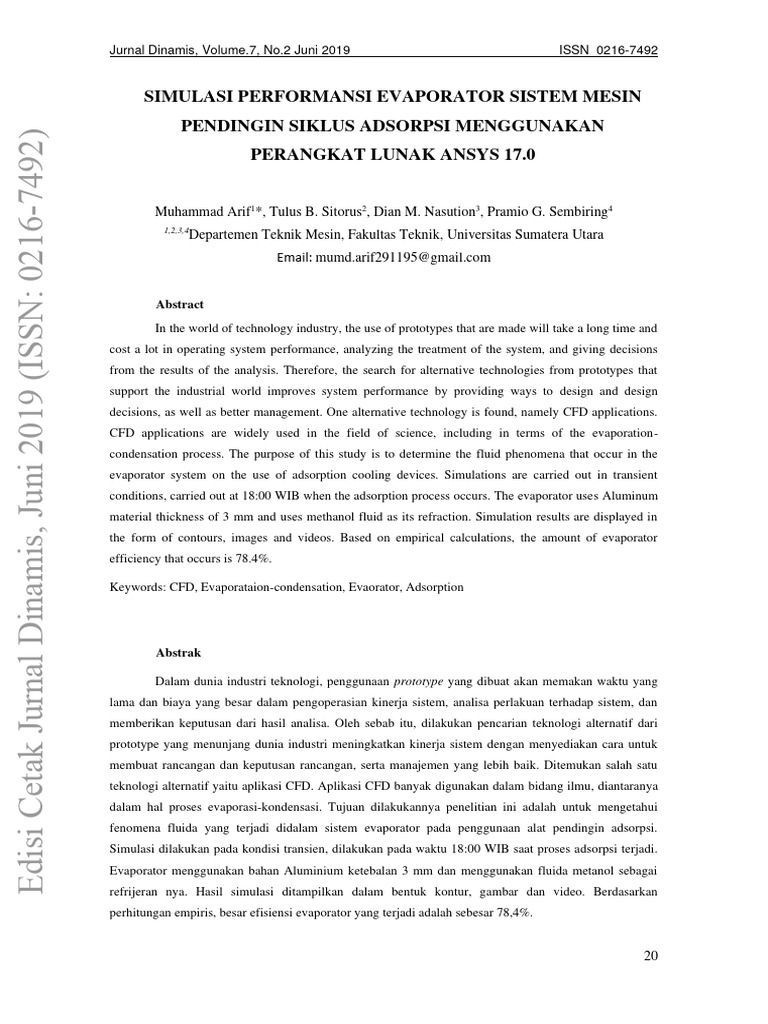 Simulasi Performansi Evaporator Sistem Mesin | PDF