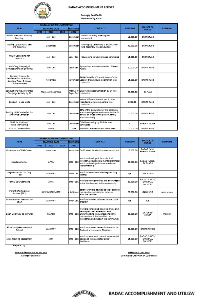 Badac Accomplishment Report | PDF