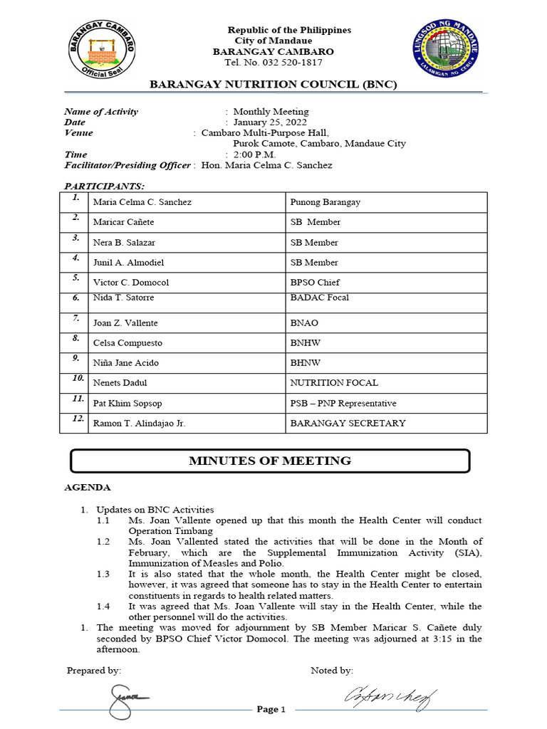 01.25.22 BNC Minutes | PDF | Vaccination