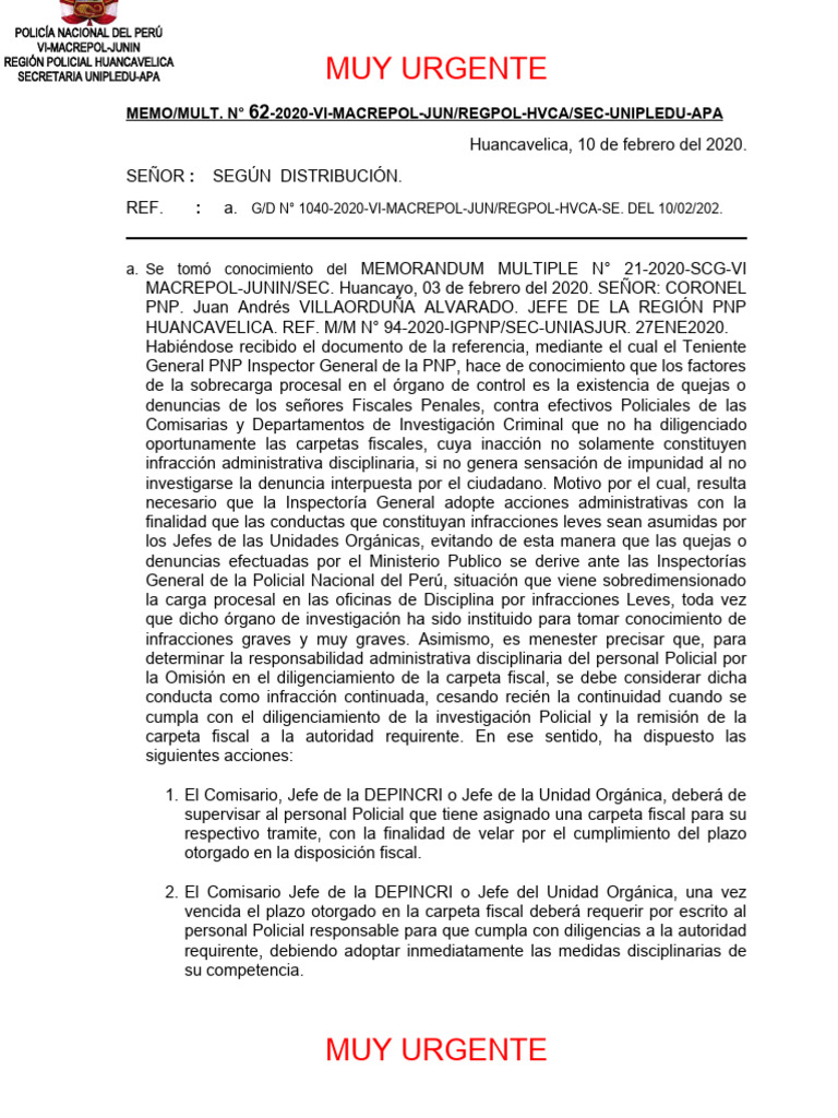 Memo 62 | PDF | Fiscal | Policía