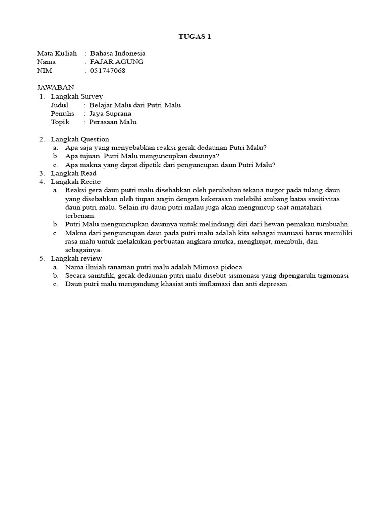 Belajar Malu dari Putri Malu | PDF