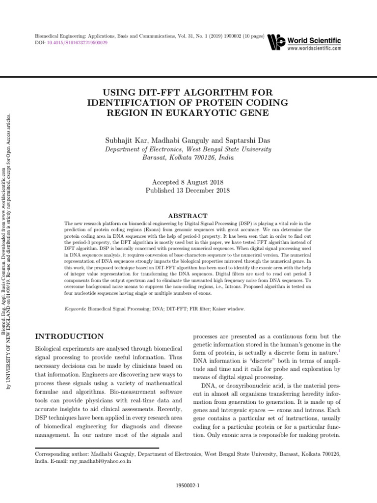 Using Dit Fft Algorithm For Identification Of Protein Coding Region In