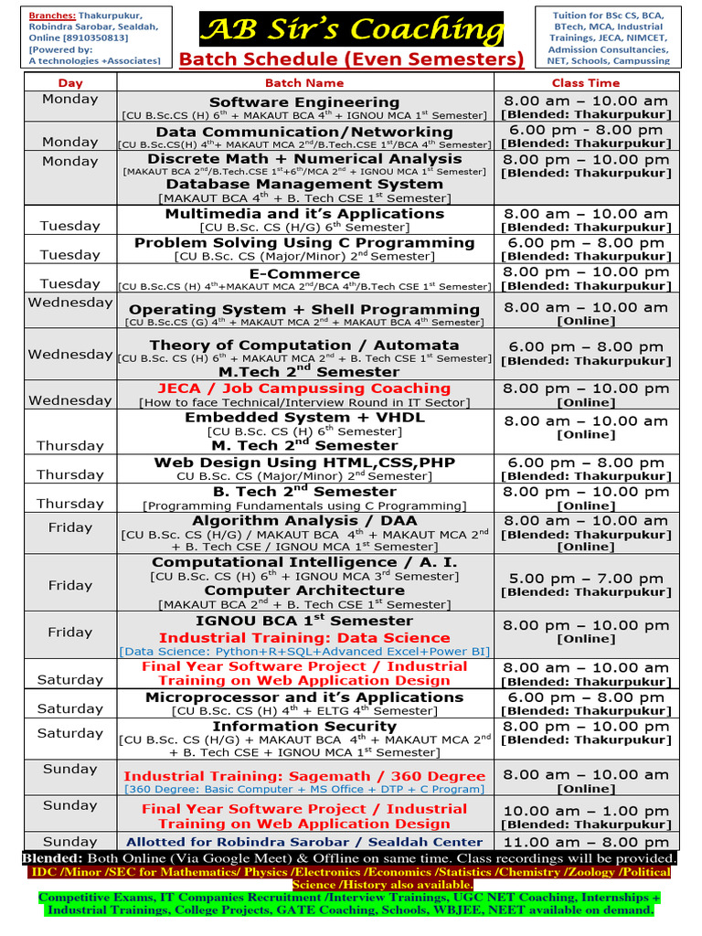 Even Sem Batch Schedule | PDF | Computing | Computer Science