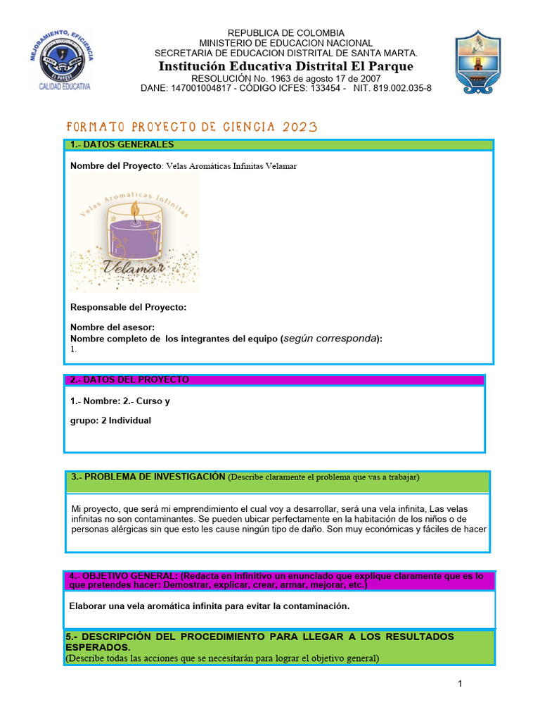 Parque FormatoAnteproyecto 2023 | PDF | Vela