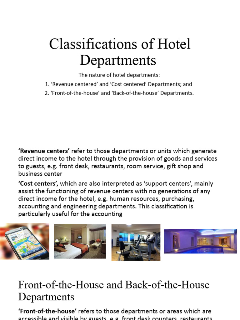 Classifications of Hotel Departments UNIT 4 | PDF | Hotel | Economies