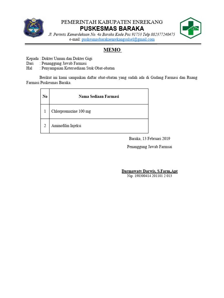 Memo Ketersediaan Obat | PDF