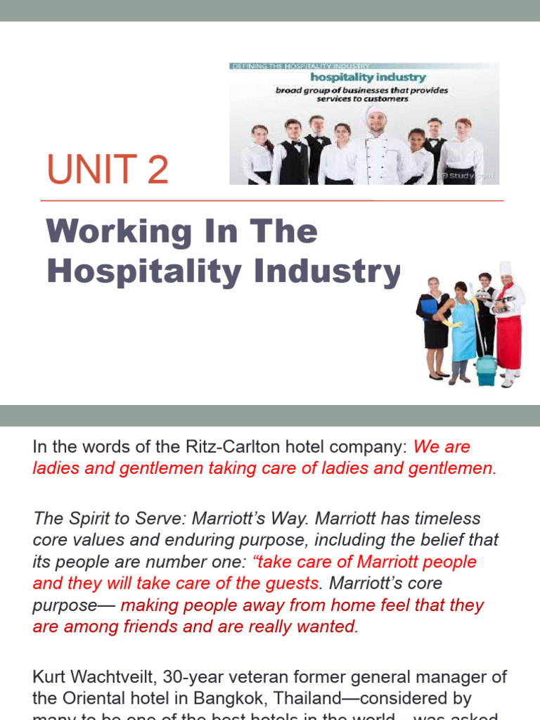 UNIT 2 Working in The Hospitality Industry | PDF | Skill | Human ...