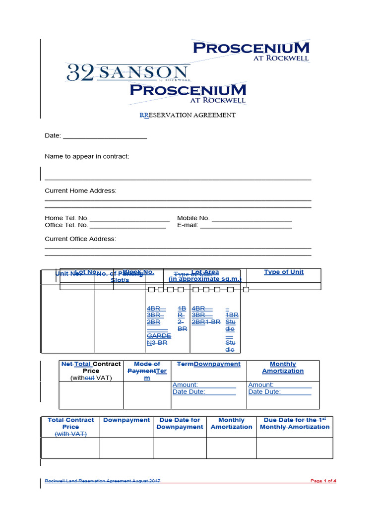 Reservation Agreement Template | Download Free PDF | Taxes | Sales