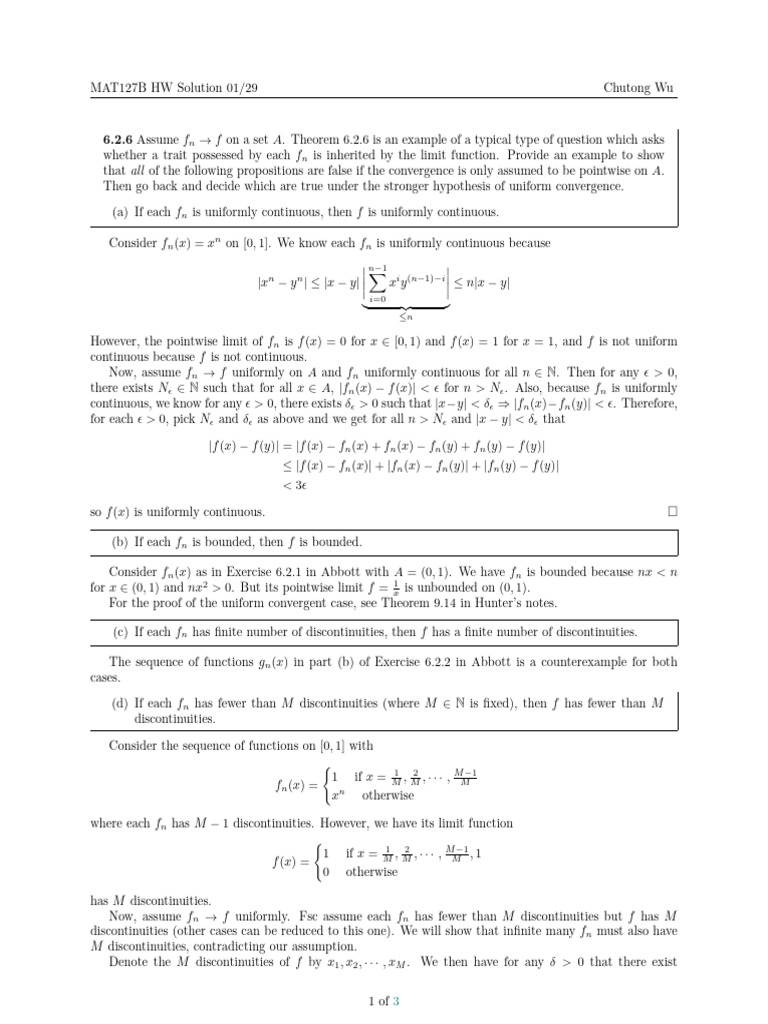 Mat127b HW 0201 | PDF | Continuous Function | Sequence