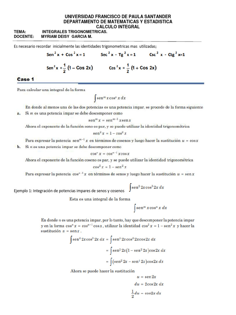 Integrales Trigonométricas UFPS | PDF