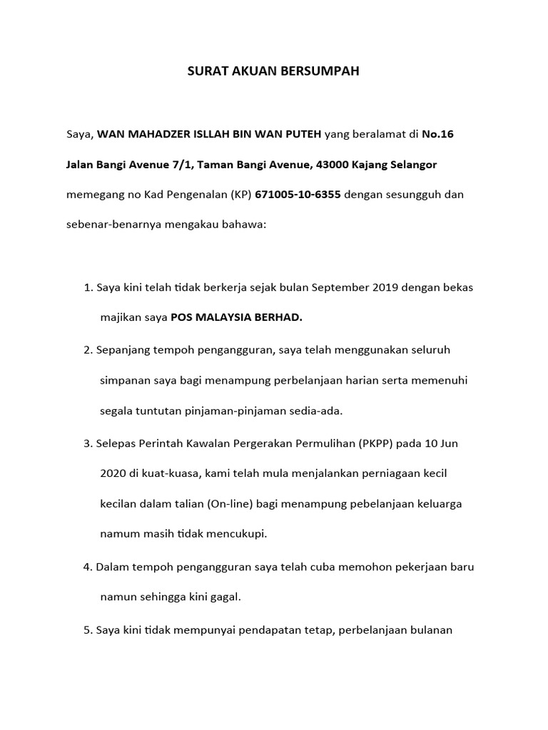 Surat Akuan Bersumpah-Akpk | PDF