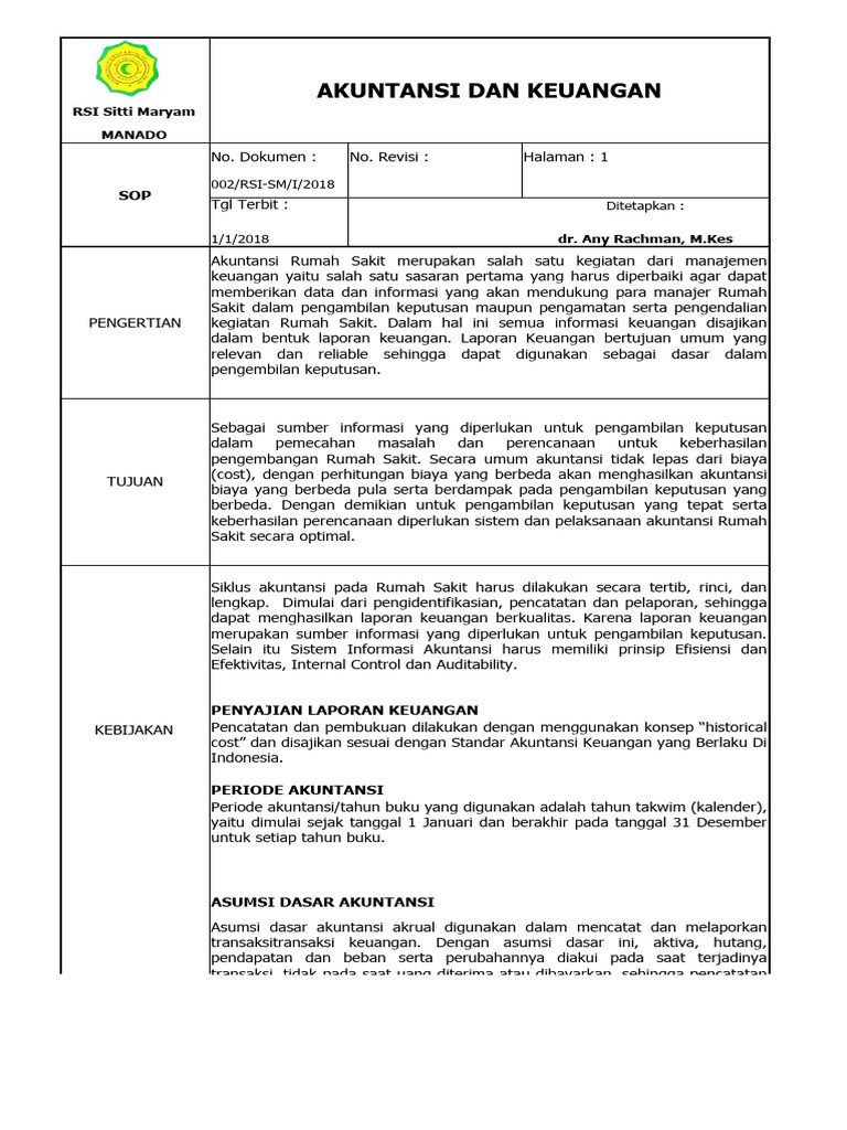 SOP Akuntansi Keuangan RSI | PDF