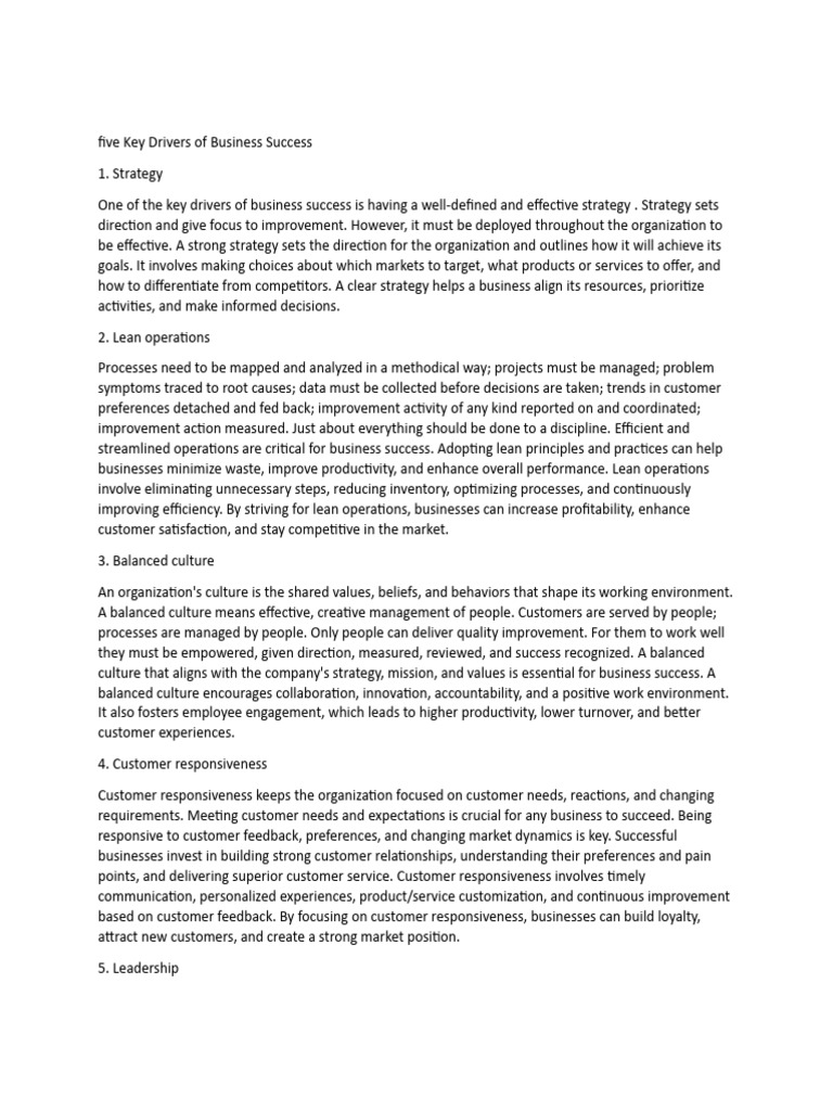 Key Drivers of Business Success | PDF | Leadership | Lean Manufacturing