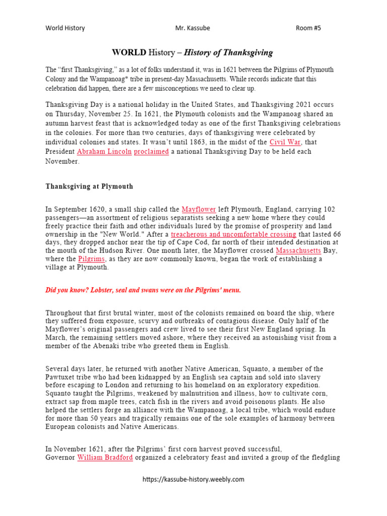 Historyofthanksgiving RK | PDF | Plymouth Colony