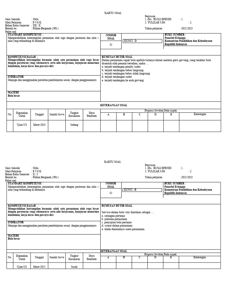 Kartu Soal Utama | PDF
