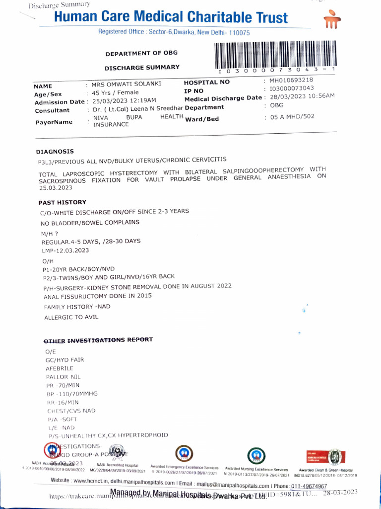 Discharge Summary | PDF | Hospital | Uterus