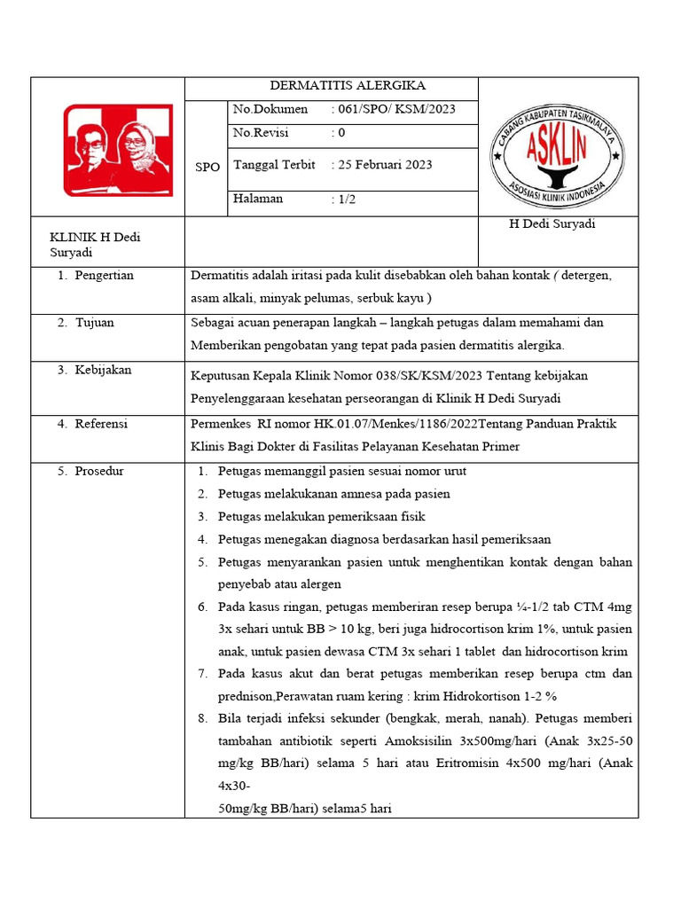 Prosedur Penanganan Dermatitis Alergika | PDF