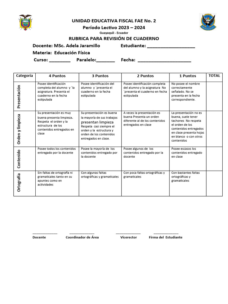 Rubrica para Revisión de Cuaderno | PDF