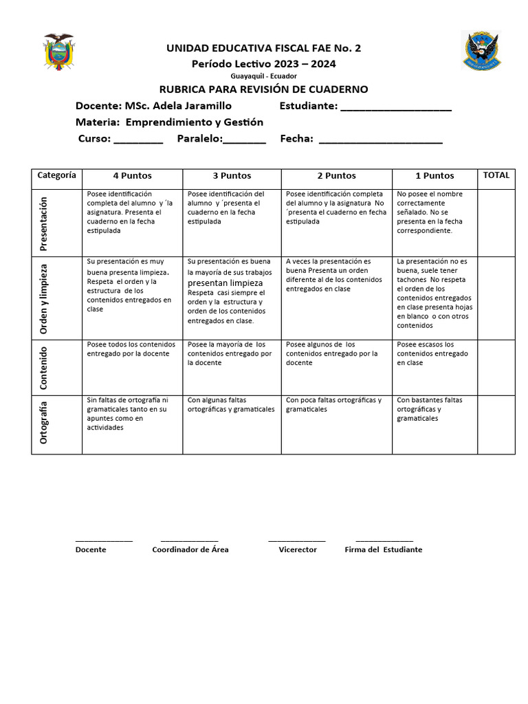 Rubrica para Revisión de Cuaderno | PDF