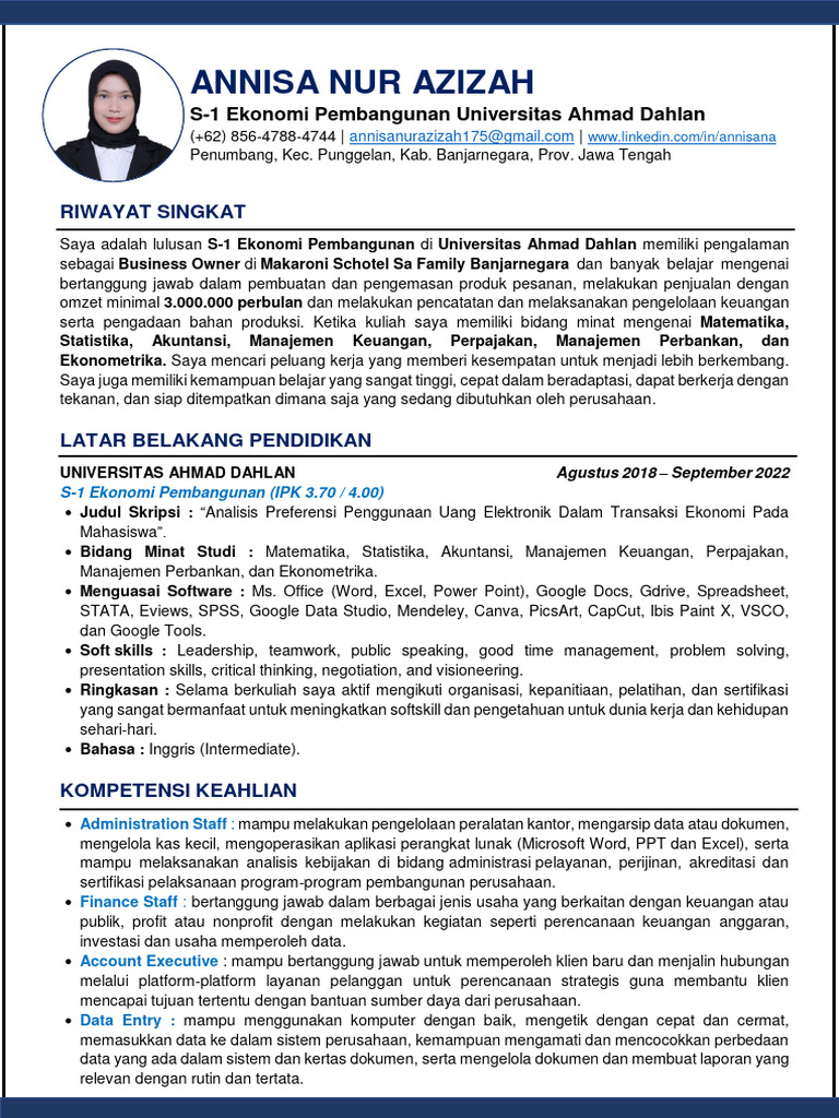 CV-Annisa Nut Azizah | PDF | Karier & Perkembangan