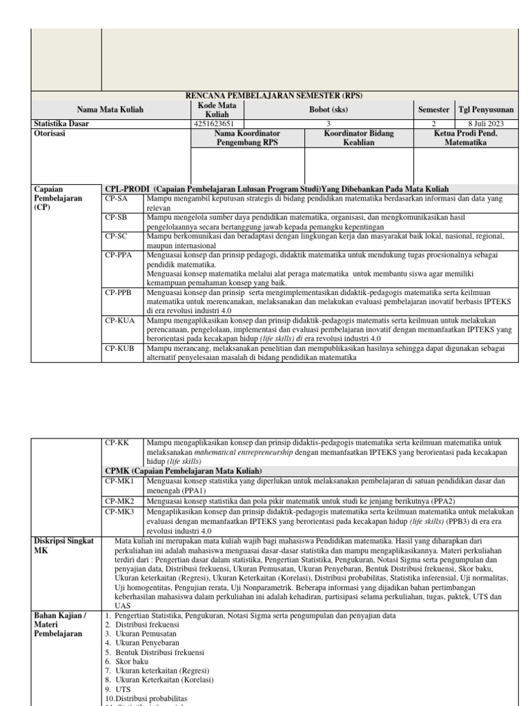 RPS Statdas Terbaru 2023 | PDF