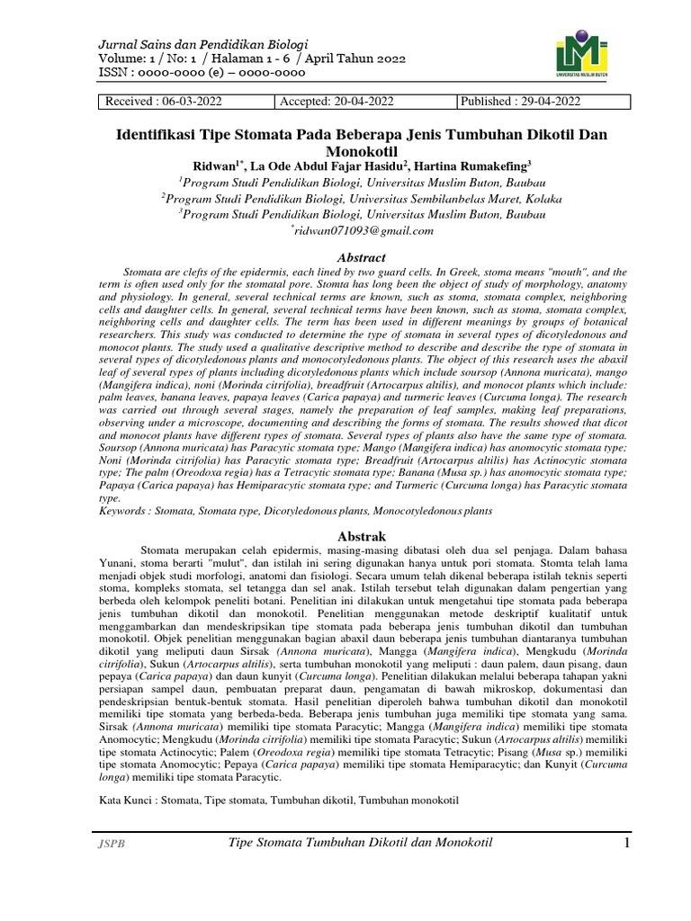 Jurnal Stomata | PDF | Leaf | Organisms