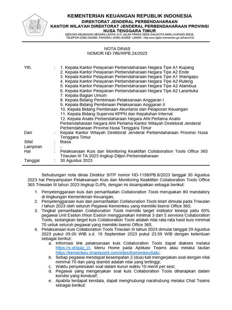 Pelaksanaan Kuis Dan Monitoring Keaktifan Collaboration Tools Office 365 Triwulan III TA 2023 ...