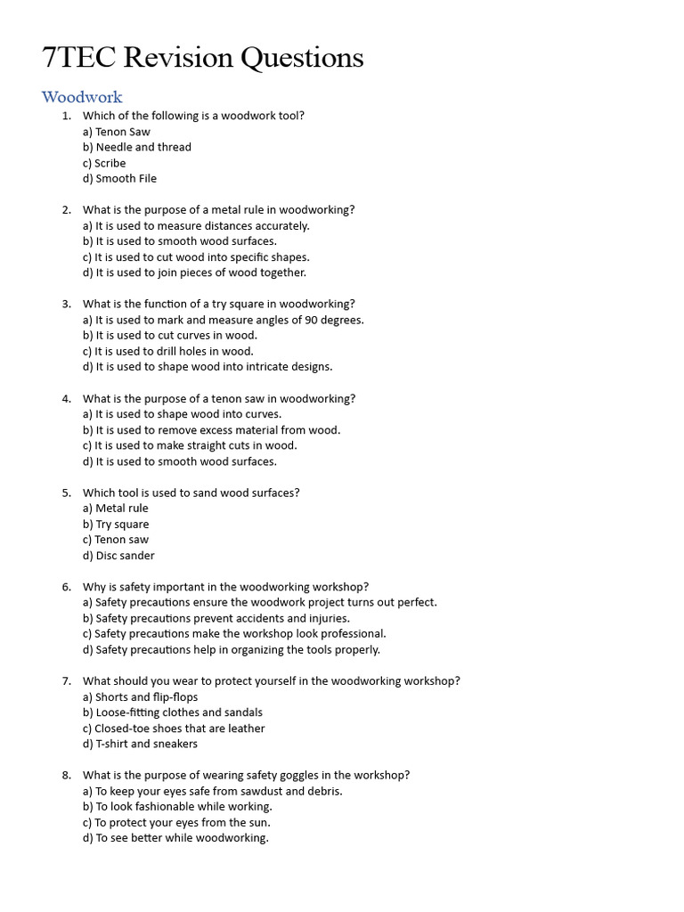 7TEC Revision Questions | PDF | Sewing | Seam (Sewing)