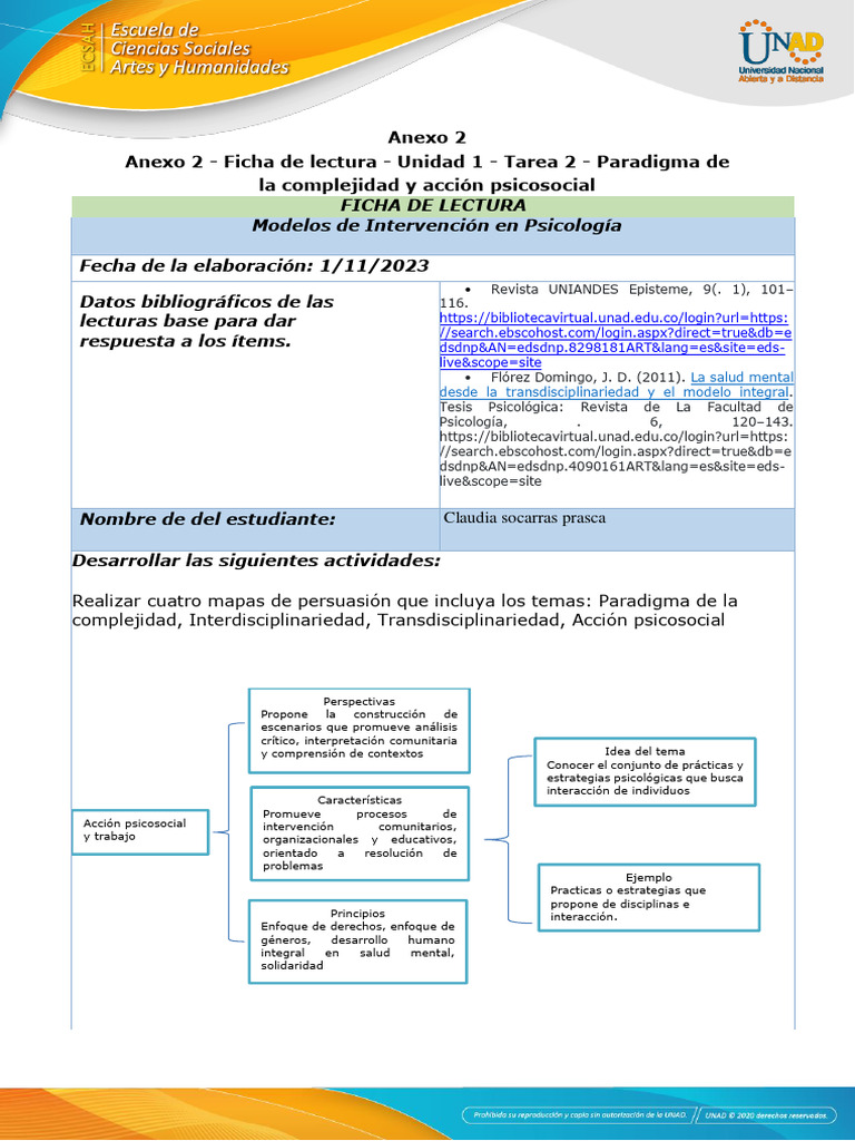 Anexo 2 - Ficha de Lectura - Unidad 1 - Tarea 2 | PDF | Sicología ...