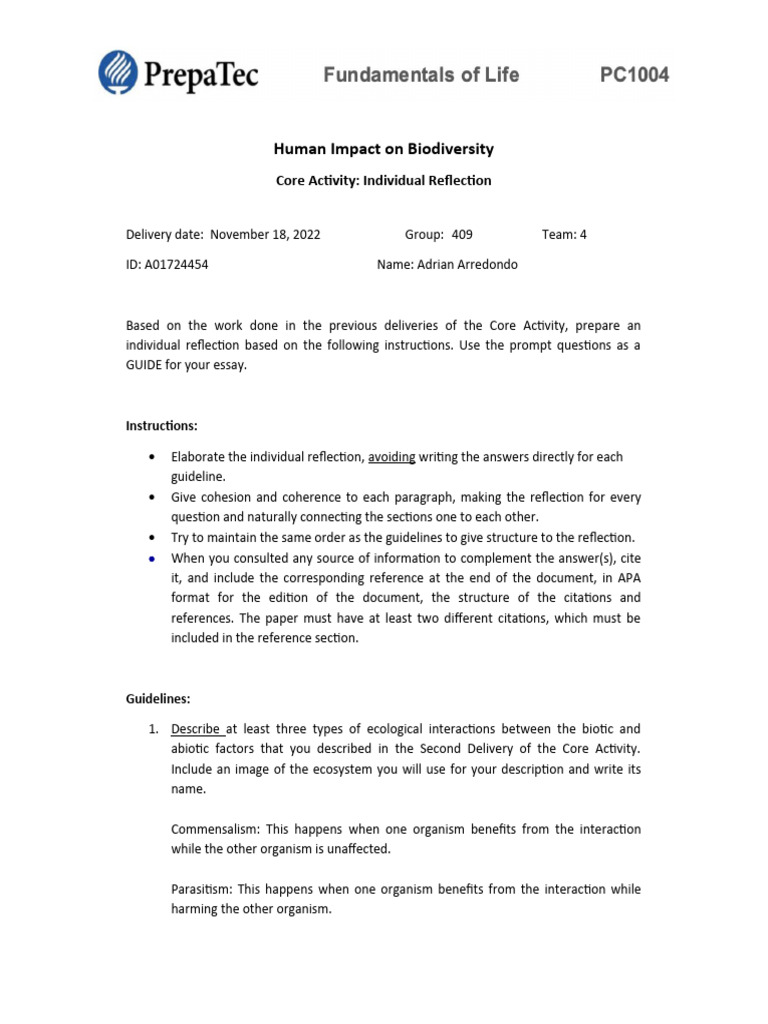 Human Impact on Biodiversity Reflection | PDF | Ecosystem | Biodiversity