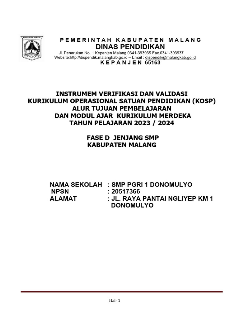 06 Instrumen Validasi KOSP 2023 | PDF