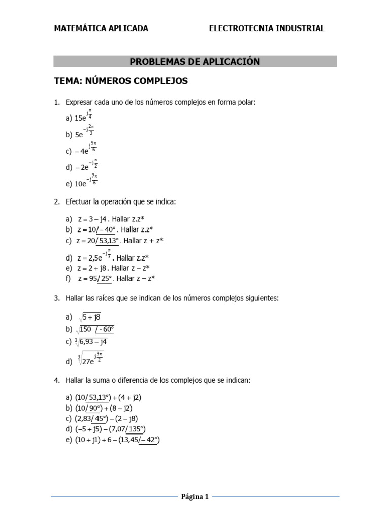 Problemas de números complejos | PDF | Número complejo | Análisis complejo