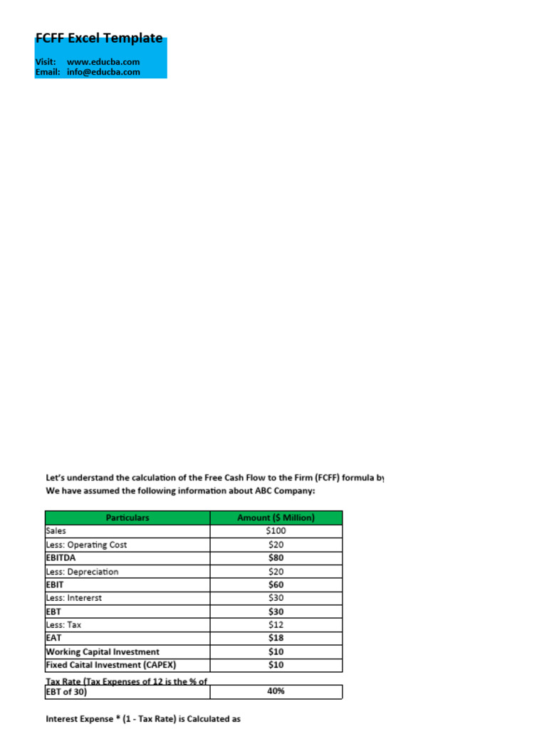 FCFF Formula Excel - Template | PDF | Free Cash Flow | Business Economics