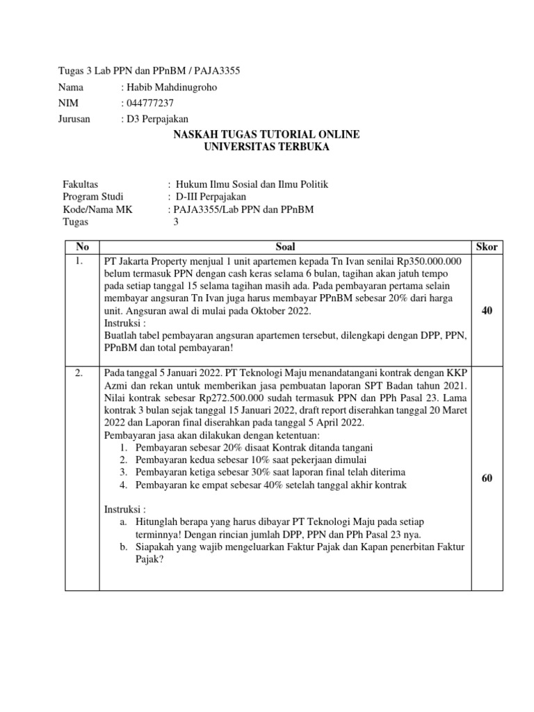 Tugas 3 Lab PPN Dan PPNBM | PDF | Bisnis | Hukum